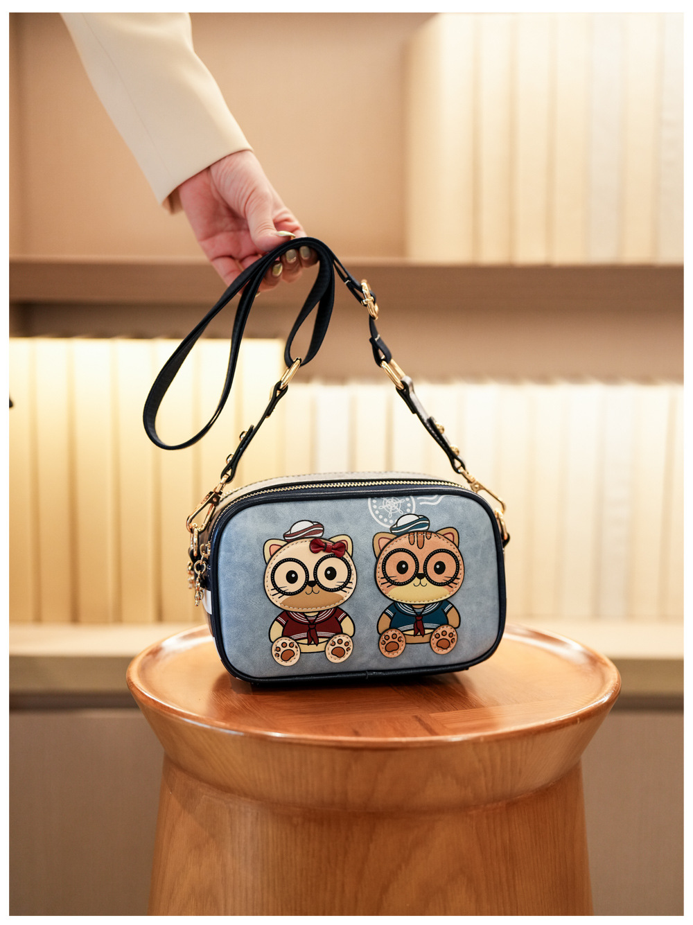 Рюкзак-сумка BeiBaoBao, двусторонний, с кошкой, искусственная кожа, 13x21 см