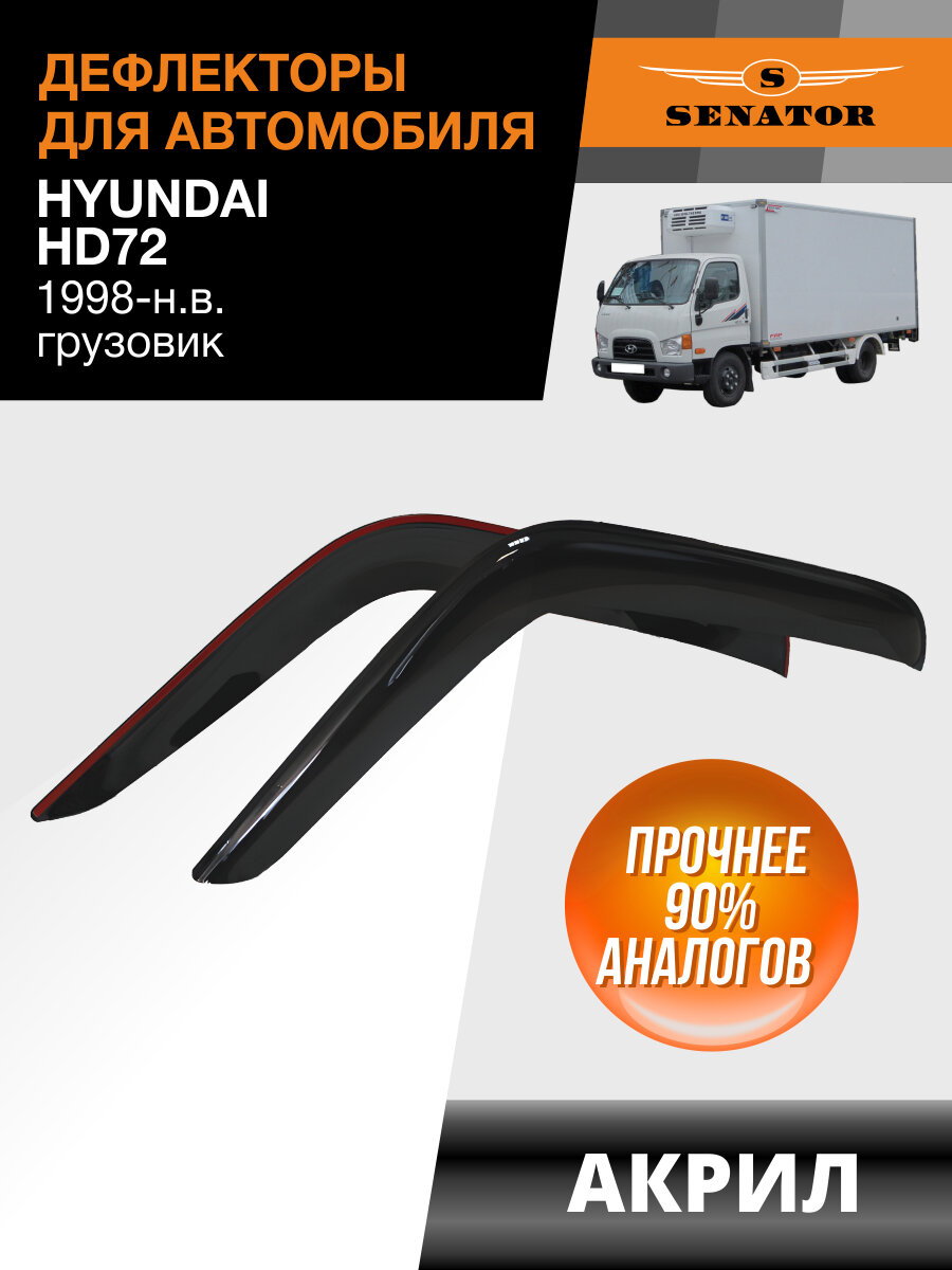 Дефлекторы окон Senator для Hyundai HD72 грузовик 1998-н. в. Накладные ветровики на Хендай HD72 грузовик, акрил, 2 шт