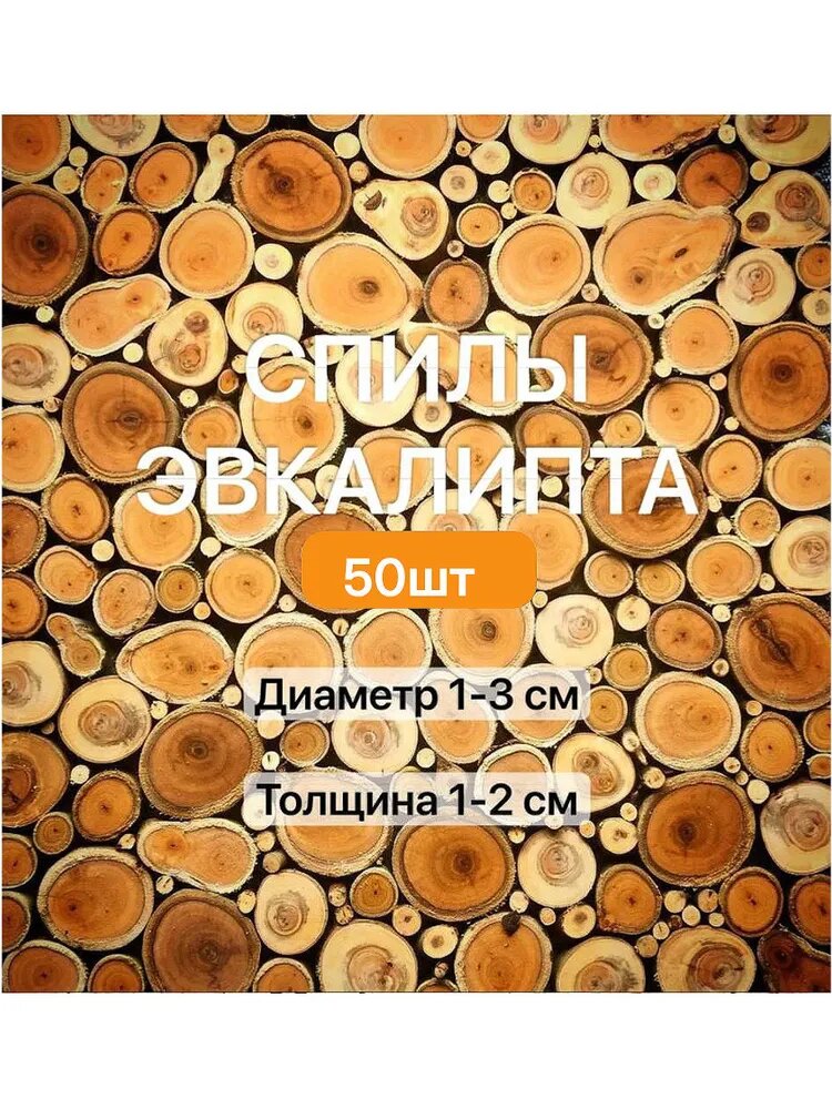 Спилы Эвкалипта для рукоделия, диаметр 1-3 см 50 шт