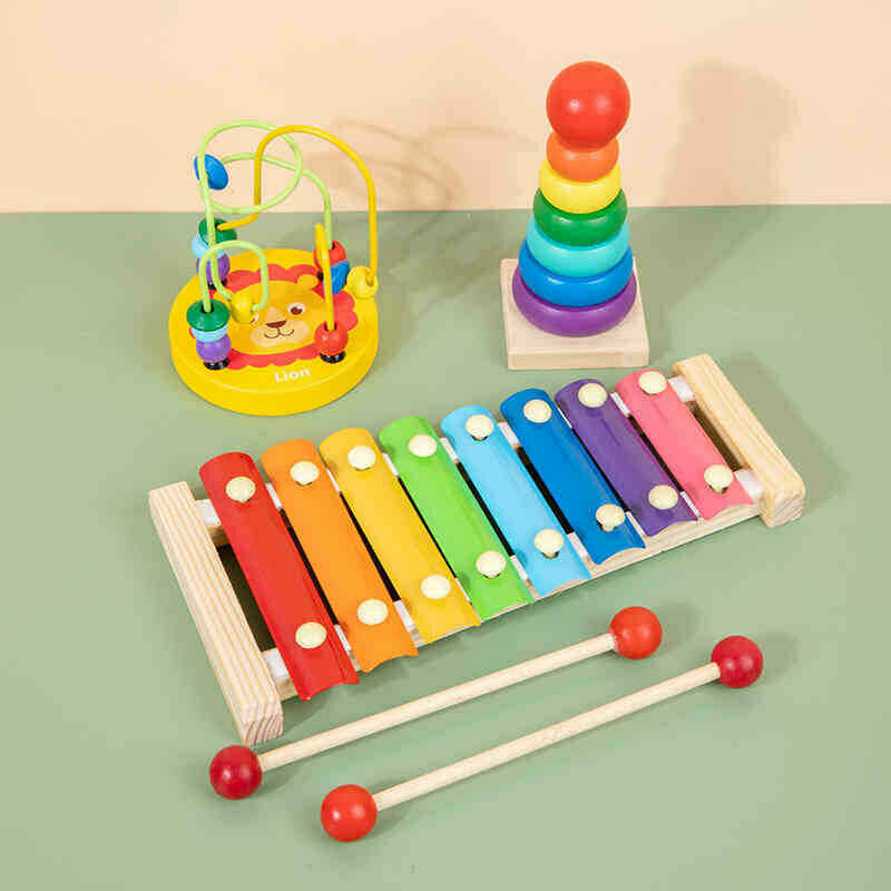 Детские восьмитоновые ударные часы, игрушки-насекомые, радужная башня, лабиринт с бусинами, образовательный набор для раннего развития детей 0-3 лет.
