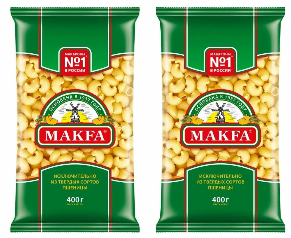 Makfa Макаронные изделия Рожки, из твердых сортов пшеницы, 400 гр, 2 шт