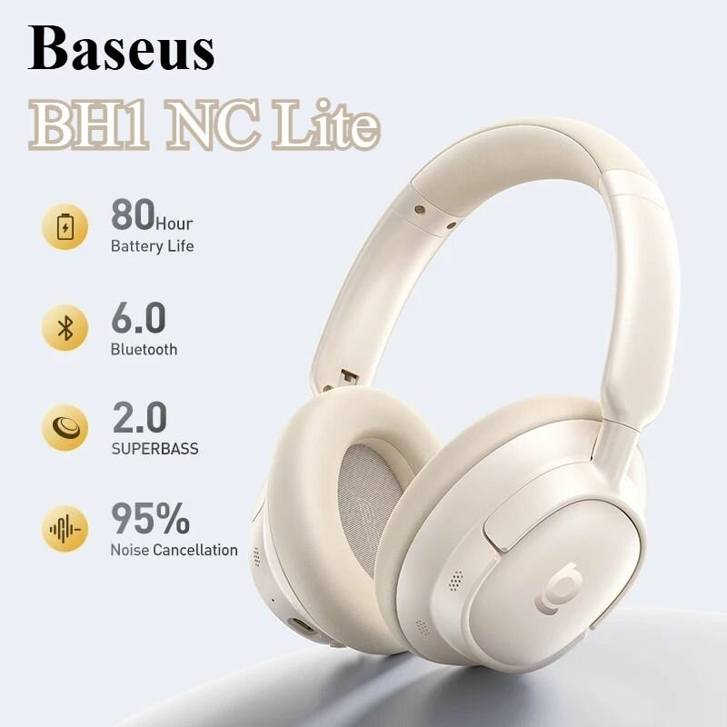 Baseus BH1 NC Lite Беспроводные накладные наушники ANC Bluetooth 6.0 80H