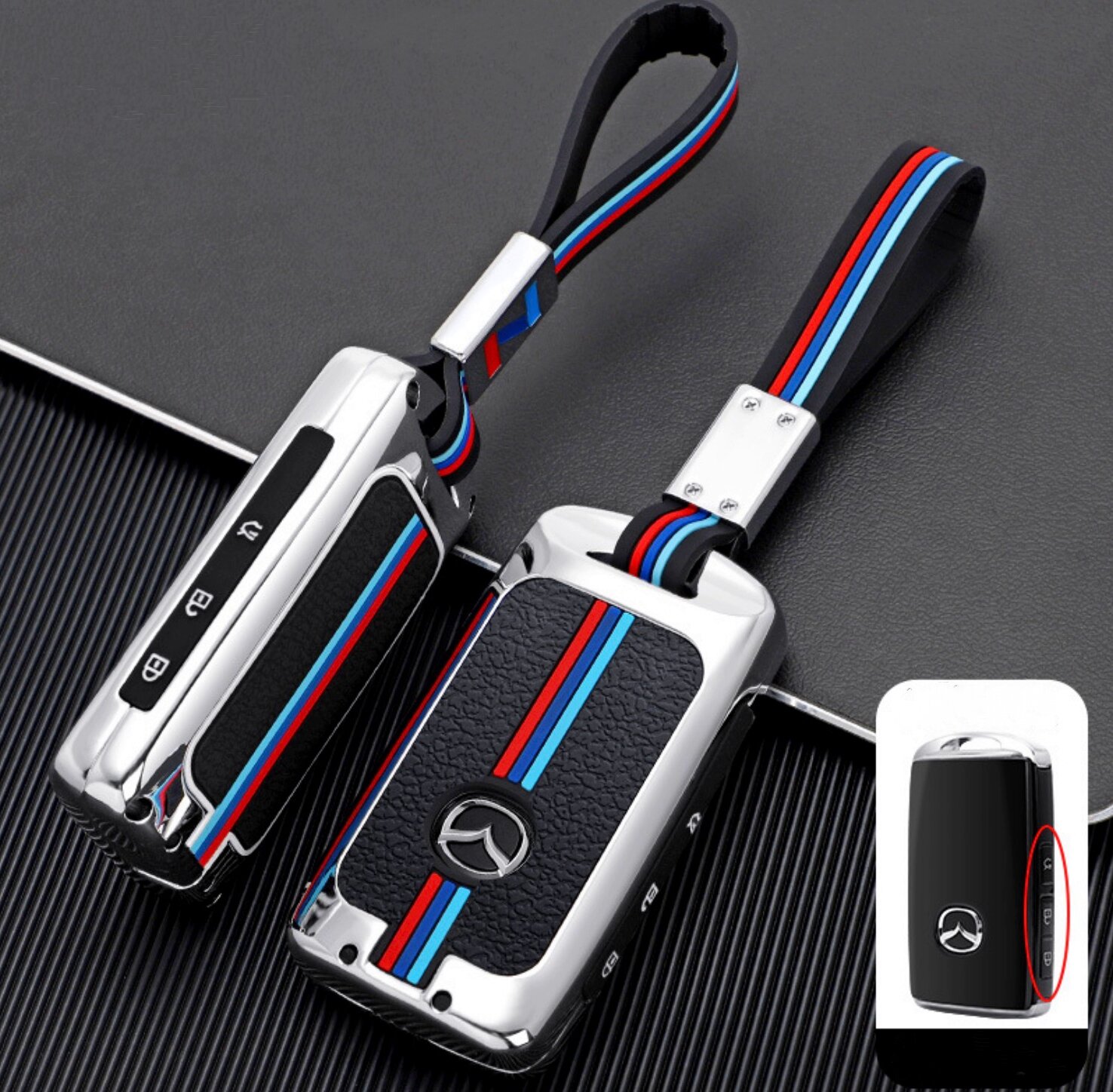 Чехол MyPads M-171863, для смарт-ключа Mazda, металл, защитный, с брелком, черный