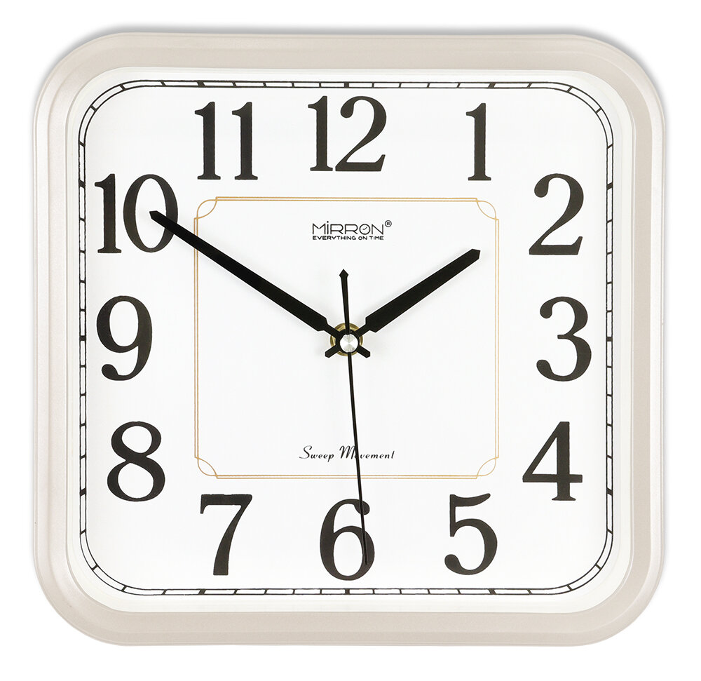 Настенные кварцевые часы MIRRON P2548A БПБ/Большие квадратные часы/Белый (светлый) циферблат/Белый перламутровый цвет корпуса/Часы в подарок/Бесшумные кварцевые часы