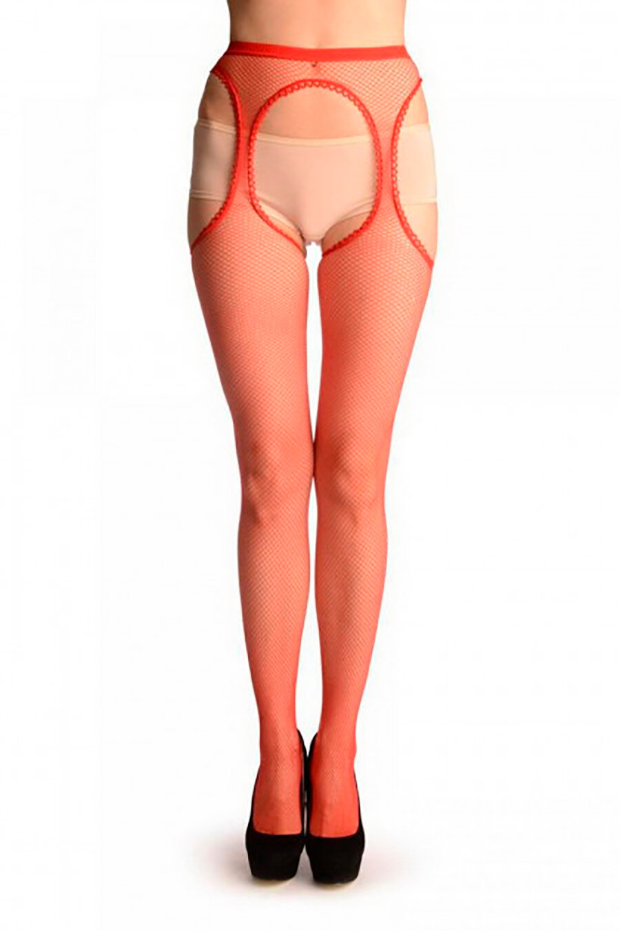 Красные чулки с поясом и ажурной окантовкой Gabriella 636 Strip Panty 151 Red