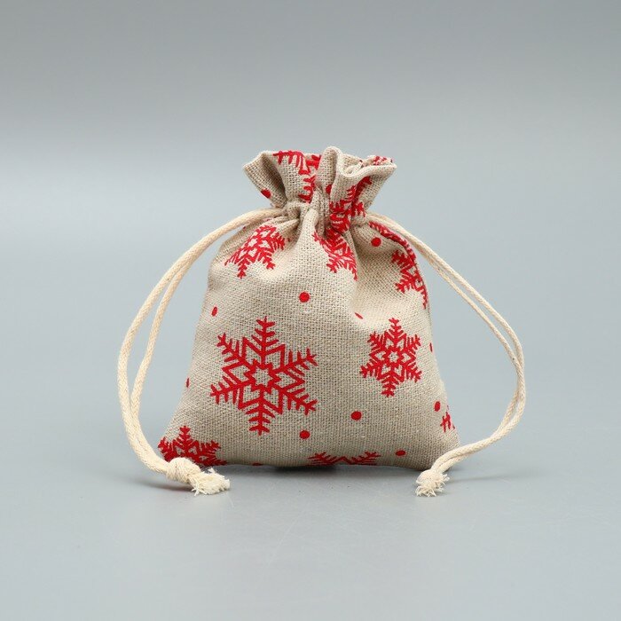 Мешочек подарочный холща Новогодние ожидания, снежинки, холща, 10×12 см ± 1.5 см, 5 шт.