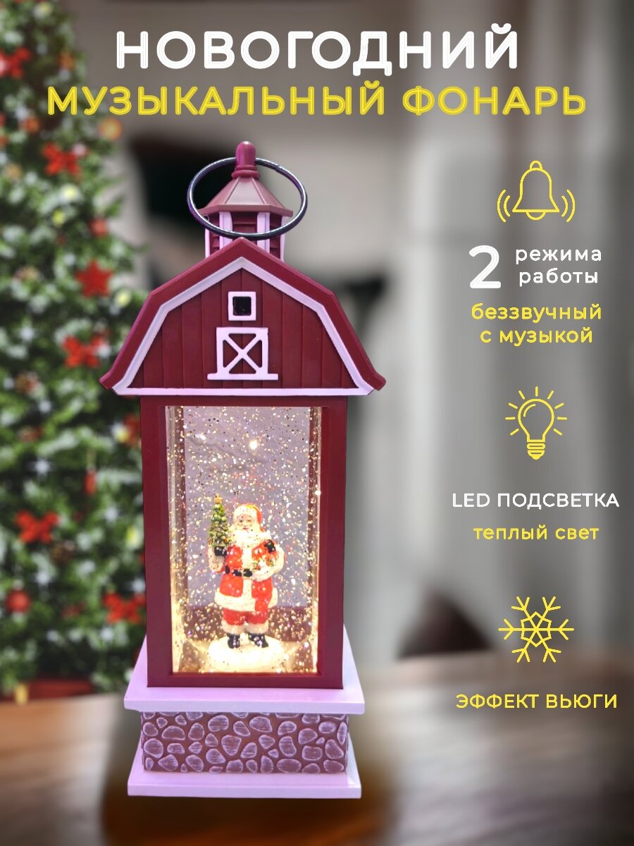 Фонарь новогодний со снегом и подсветкой.