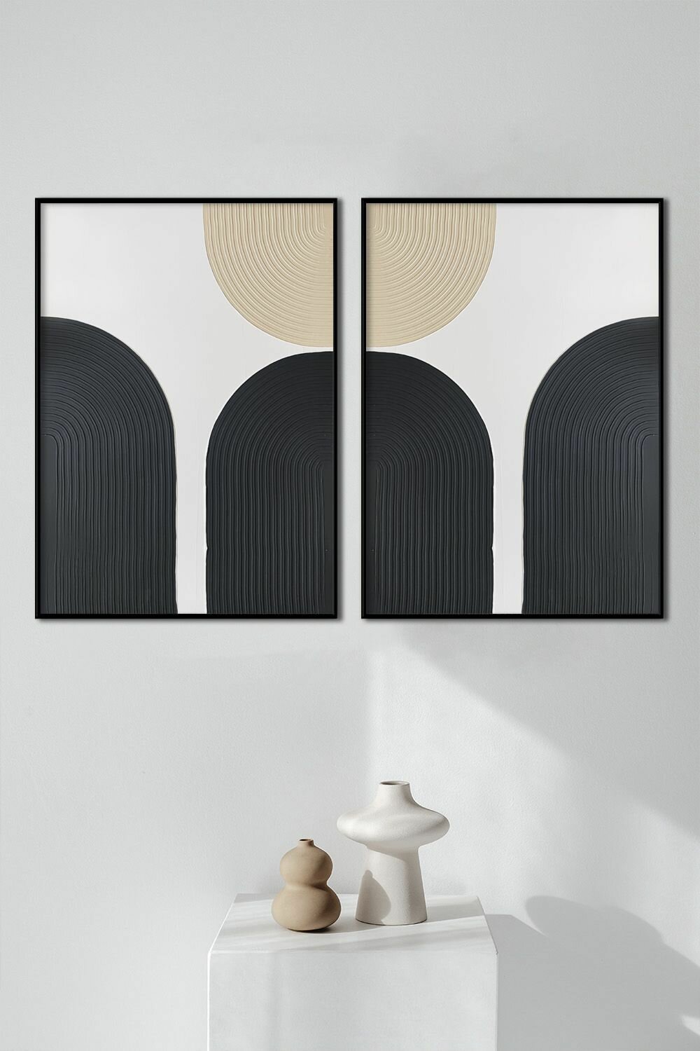 Картины на стену рельефные из гипса DECORMARKT Пара №32, 50х70 см, в черных рамках