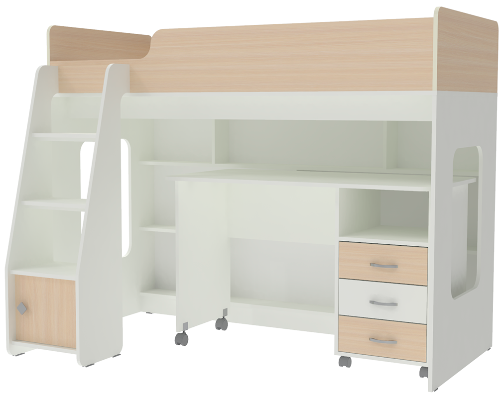 Кровать чердак Л-42.3.7 Белый Дуб Молочный
