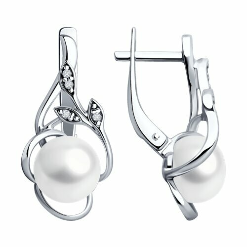 Серьги, серебро, 925 проба, родирование, фианит, жемчуг культивированный