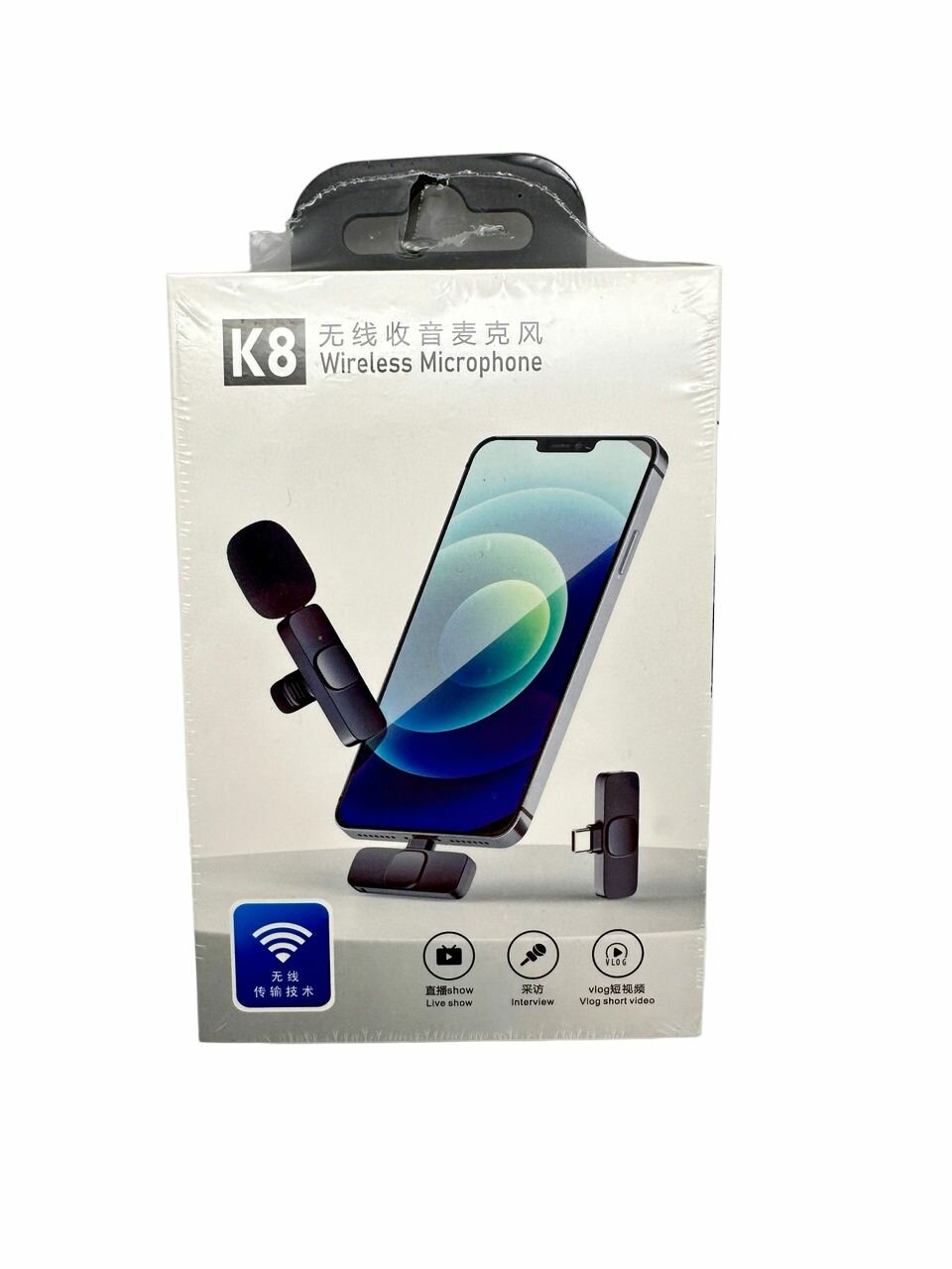 Петличный беспроводной микрофон K8, для телефона, с шумоподавлением, чёрный