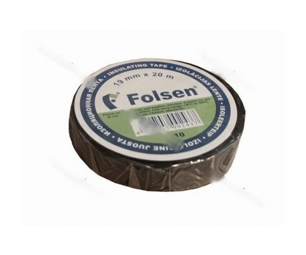 Изолента folsen 19ммx20м 180мкм черная premium от-18с до+105с