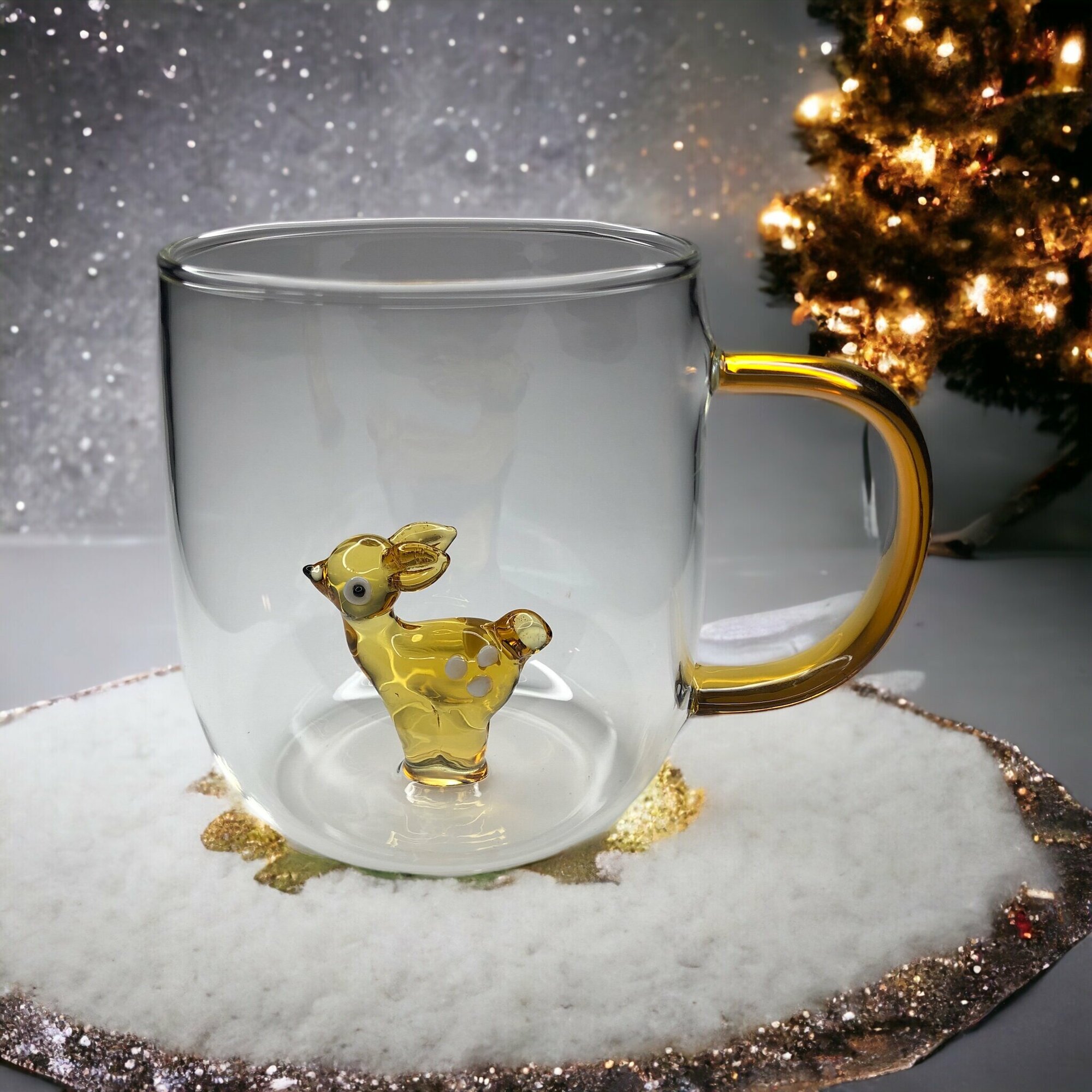 Кружка FОX HOUSE "Олень" с фигуркой на дне 400 мл, стекло, ручная работа