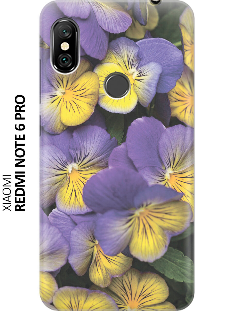 Силиконовый чехол Фиолетовые и желтые фиалки на Xiaomi Redmi Note 6 / Note 6 Pro / Сяоми Редми Ноут 6 / Ноут 6 Про
