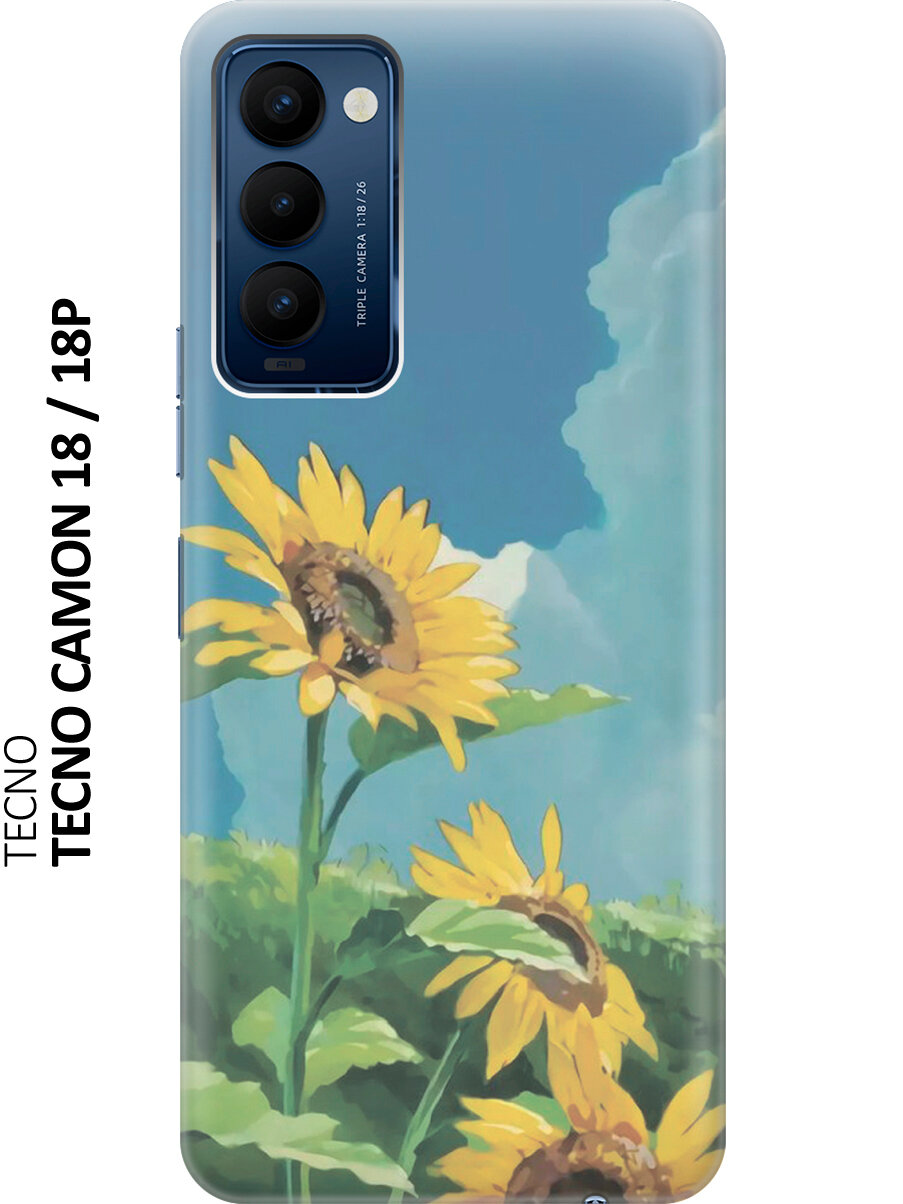 Силиконовый чехол Три подсолнуха в поле на Tecno Camon 18 / 18P / Техно Камон 18 / 18Р