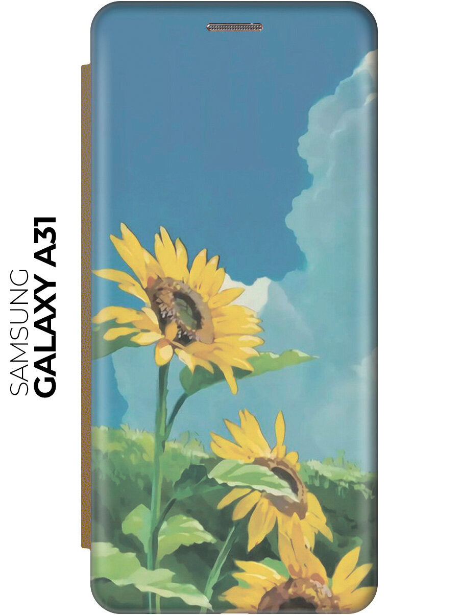 Чехол-книжка Три подсолнуха в поле на Samsung Galaxy A31 / Самсунг А31 золотой