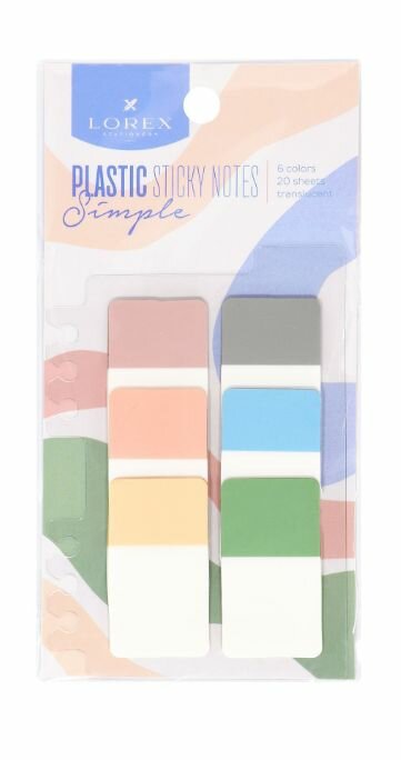 LOREX Закладки клейкие Plastik simple, Пастель, Пластик, 6 цветов по 20 шт, 45 x 25 мм, 120 шт.
