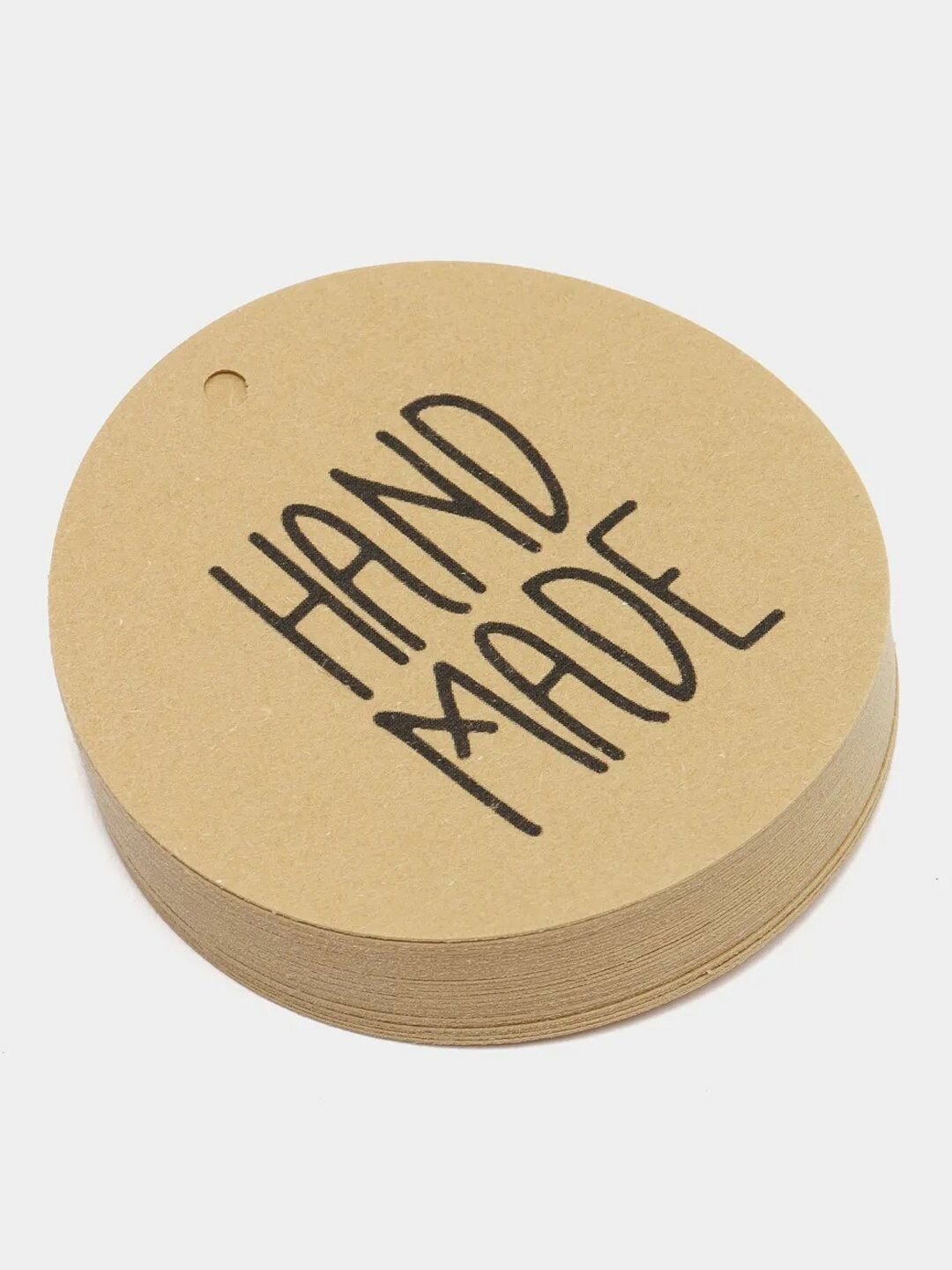 Набор бирок 50шт из крафт-картона Ручная работа , диаметр 35мм