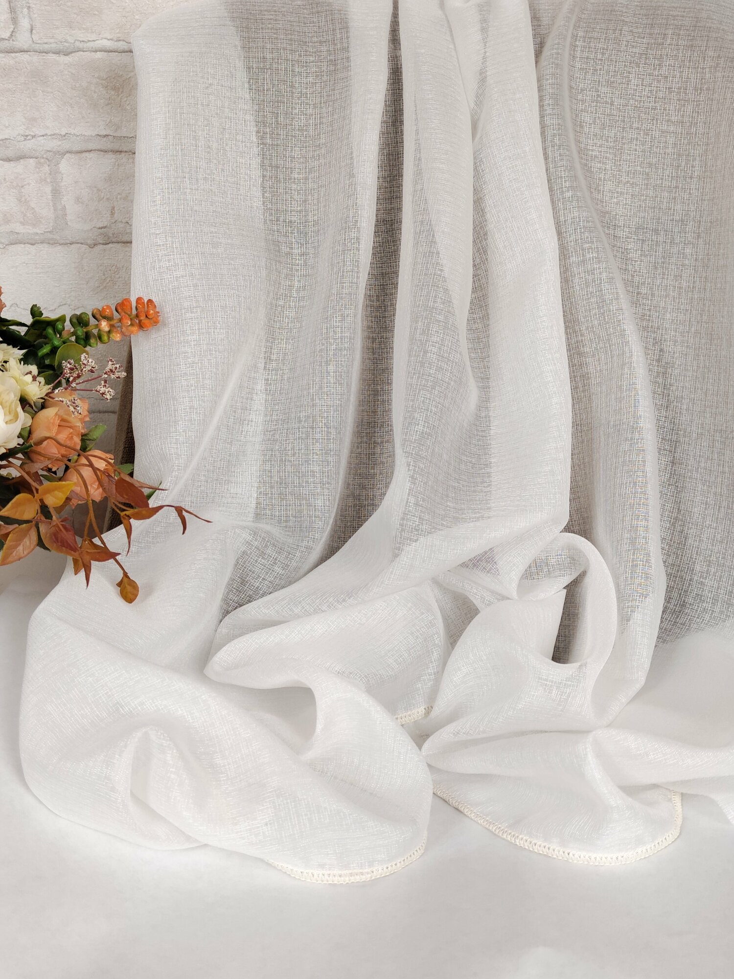 Ткань для пошива штор "Тюль кристаллон" на отрез от 1 м, цвет кремовый