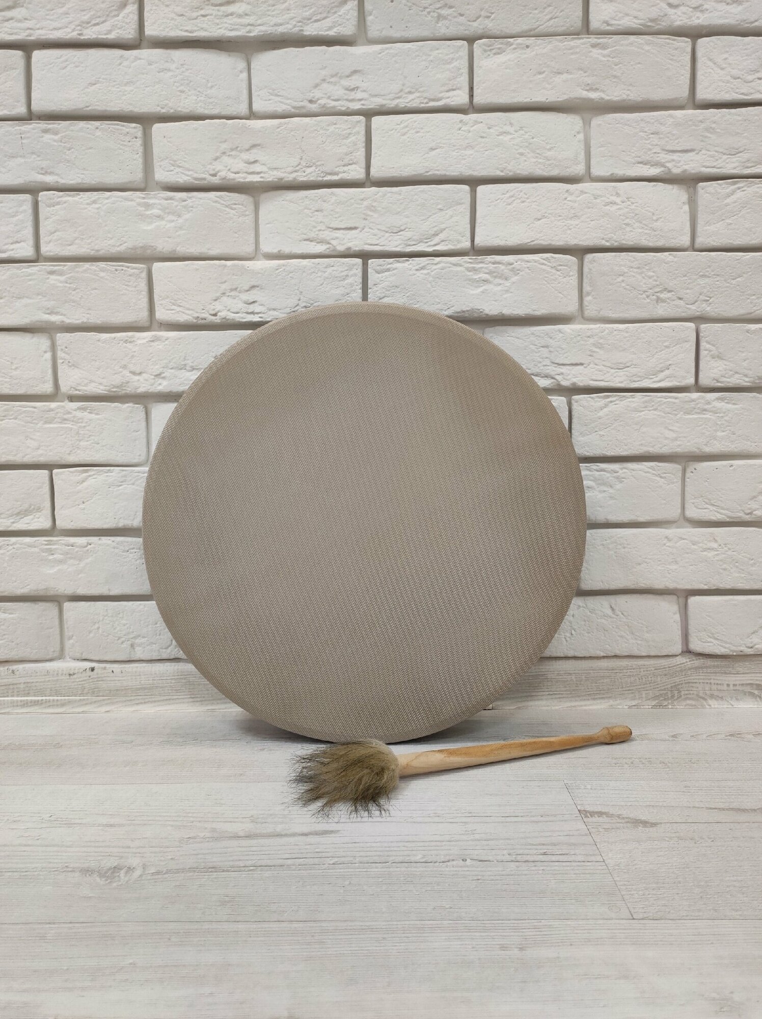 Бубен шаманский из ткани с двумя колотушками, золотистый, диаметр 40 см