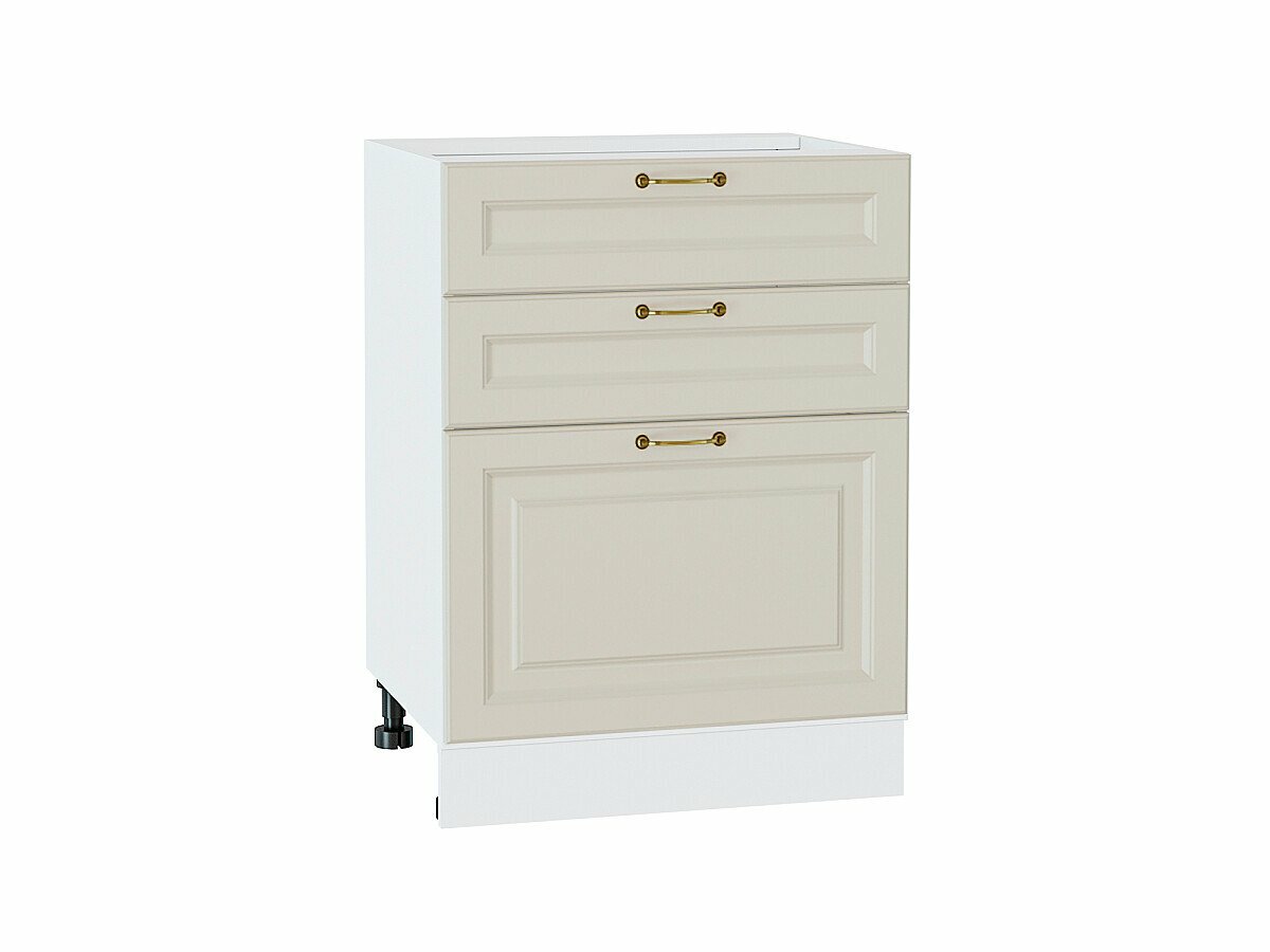 Шкаф нижний с 3-мя ящиками Ницца, цвет фасада Агат, цвет каркаса Белый, 816*600*480 мм