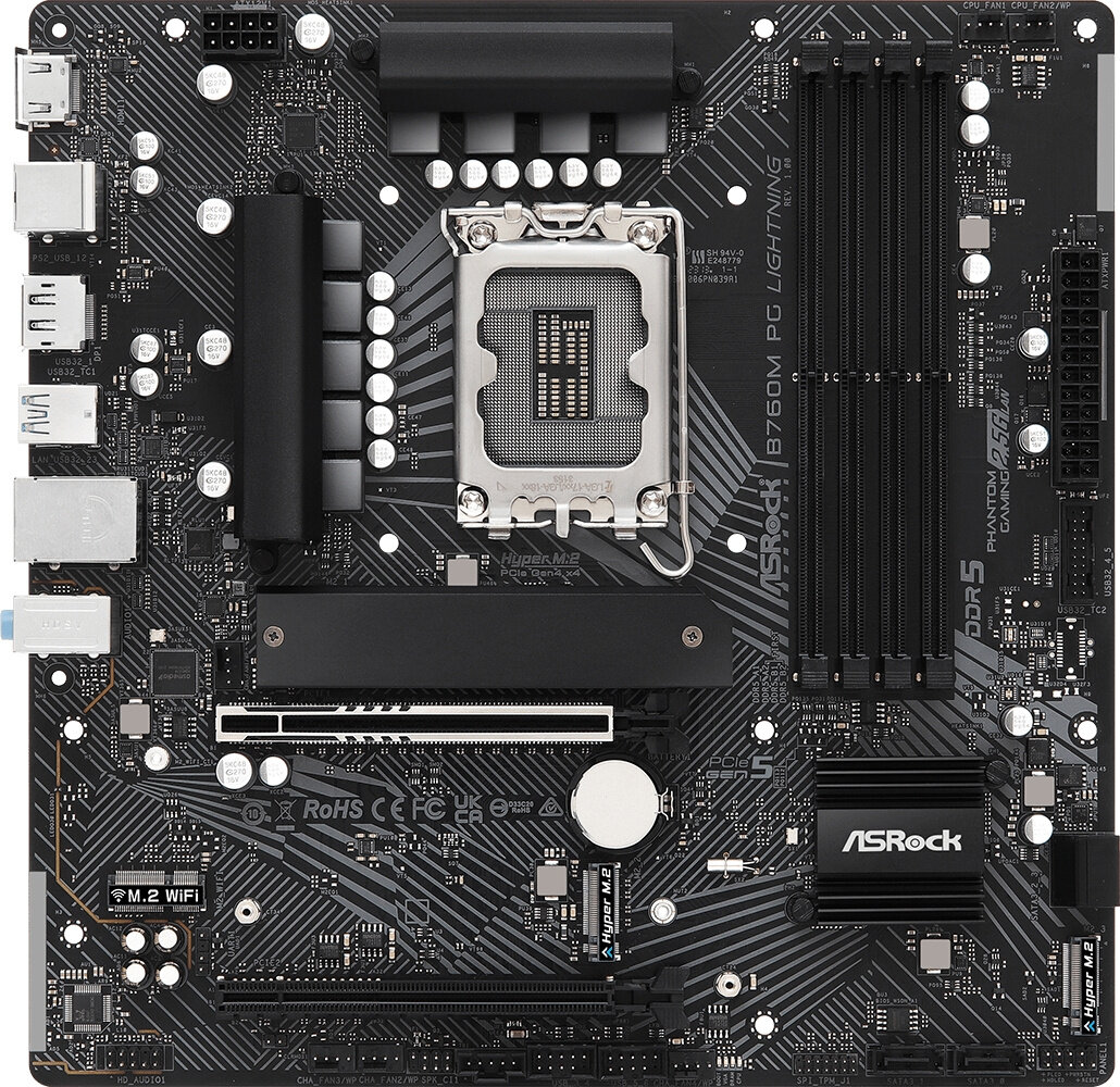 Материнская плата ASROCK B760M PG LIGHTNING, LGA 1700, Intel B760, mATX, Ret