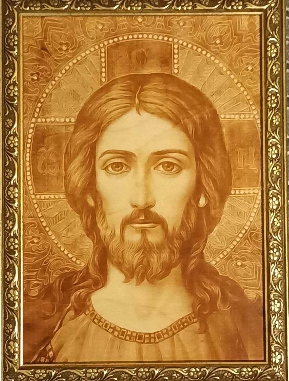 Картина "Образ Иисуса Христа", дерево, в раме, пирография, 33х22 см