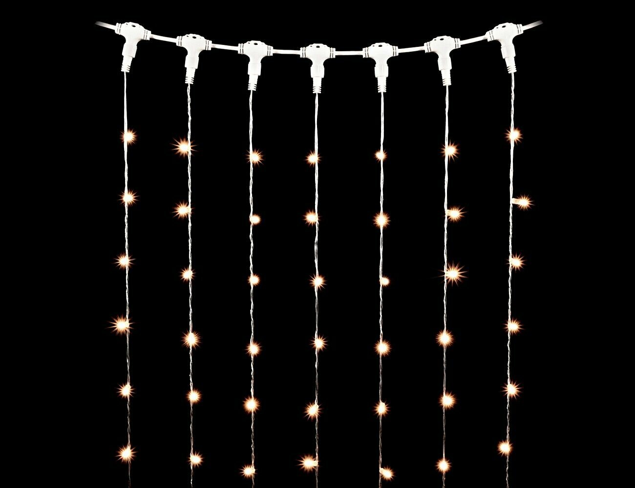 Светодиодный занавес 2*3 м, 600 экстра теплых белых LED ламп, прозрачный ПВХ, соединяемый, IP65, Laitcom