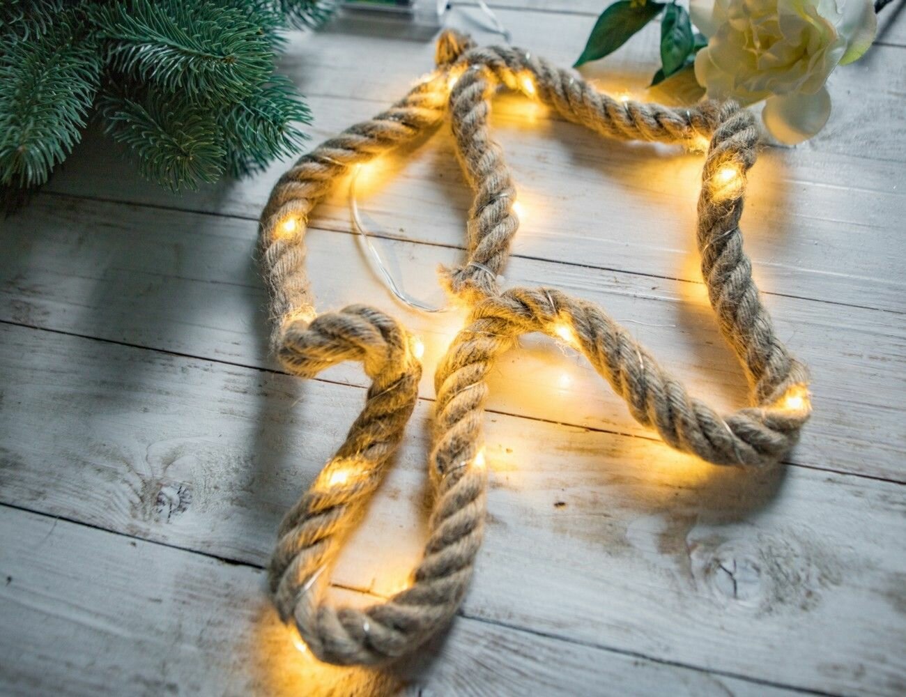 Светящаяся верёвочка роппи, 20 тёплых белых мини LED-огней, D-2 см, 1.2+0.3 м, батарейки, Koopman International AXS501100