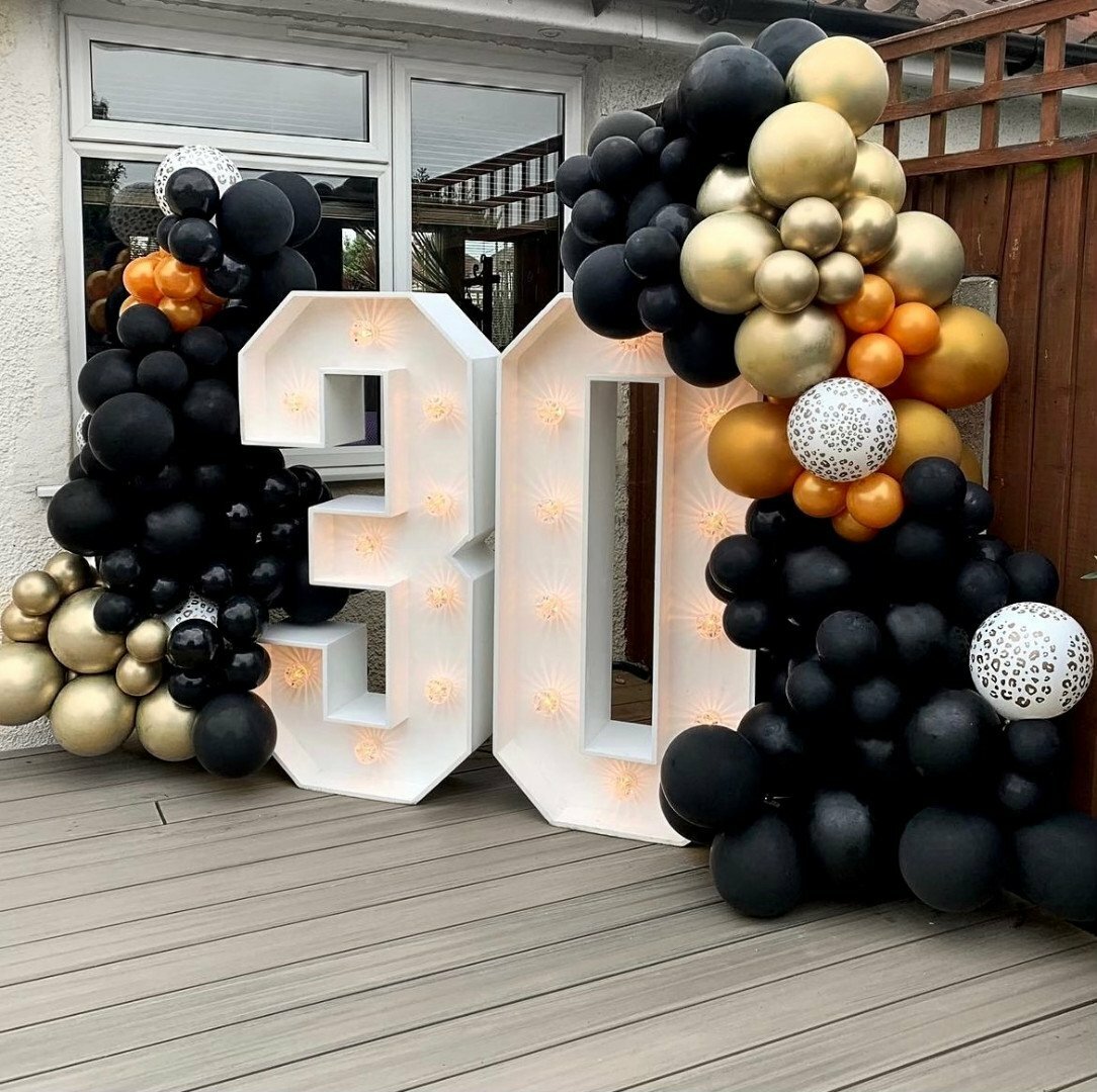Фотозона на юбилей из шаров и двух цифр с подсветкой