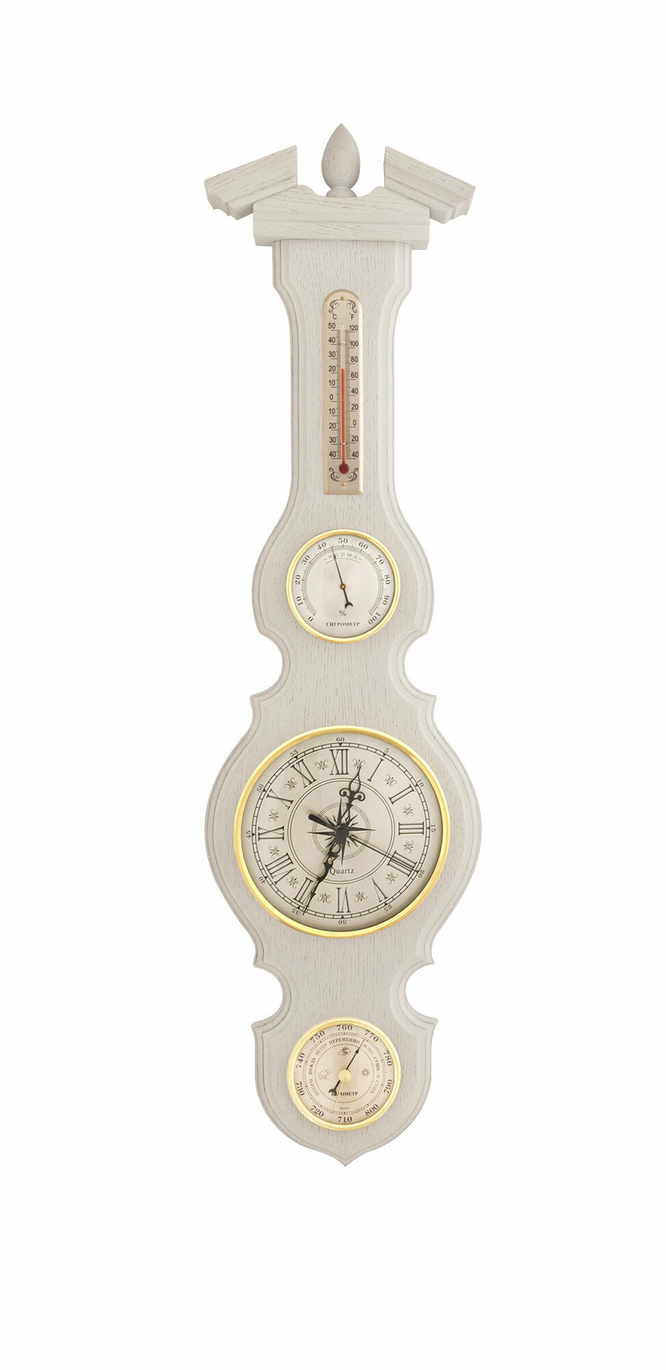 БМ59 белая Метеостанция Смич (часы, барометр, термометр, гигрометр), массив дуба, 540х120мм