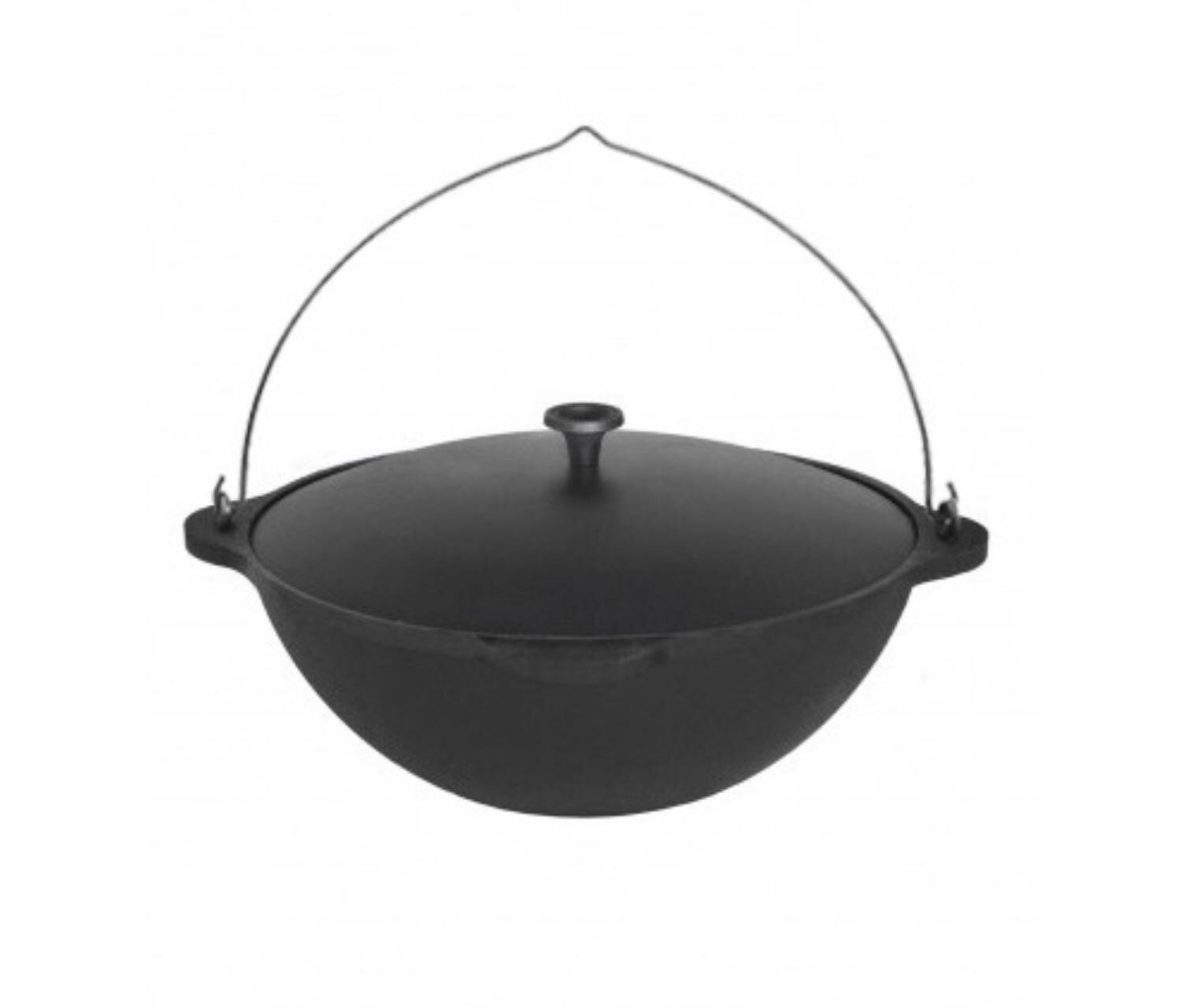 Казан везувий, чугун, 12 литров, чёрный, с крышкой и с ручкой