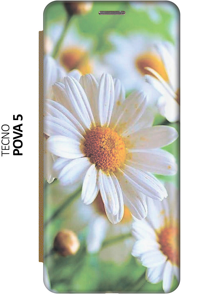 Чехол-книжка Букет ромашек на Tecno Pova 5 / Техно пова 5 золотой