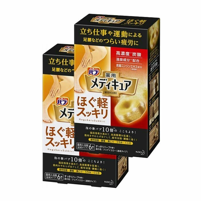 КAO Bub Medicure Шипучие таблетки для принятия ванны с освежающим эффектом, травяной ароматом, 6х70г 2 шт. в комплекте