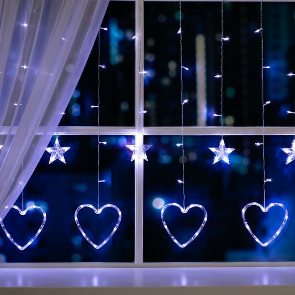 Бахрома Luazon DECOR Сердце, IP20, Ш2.4 м, В0.9 м, Н. С. LED-186-220V, 8 режимов, белый