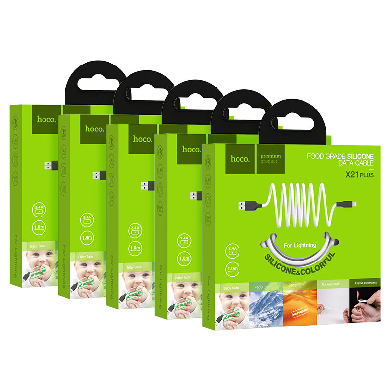 USB-кабель HOCO X21+ 1 метр для iPhone 5/6 бело-черный