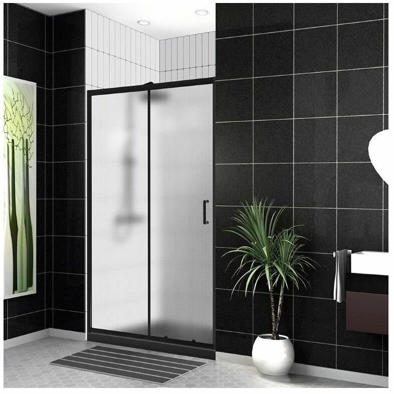 Душевая дверь BelBagno UNO-195-BF-1-120-P-NERO черный матовый стекло рифленое 5 мм (1950х1200)