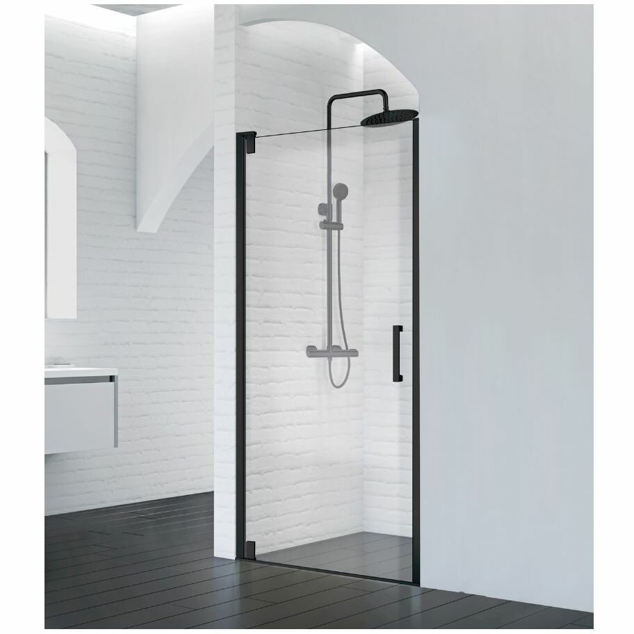 Душевая дверь BelBagno (Бельбагно) MARMI-B-1-90-C-NERO черный матовый, стекло прозрачное 8 мм (1950х900)