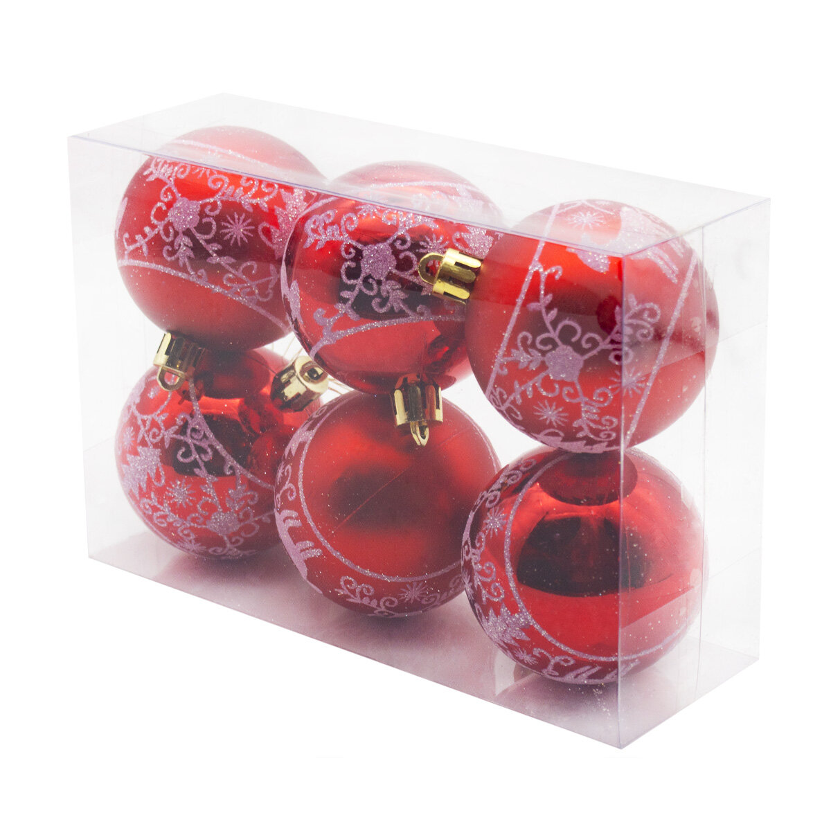 Набор елочных шаров Елочки, d 6 сантиметров, 6 штук, цвет: красный