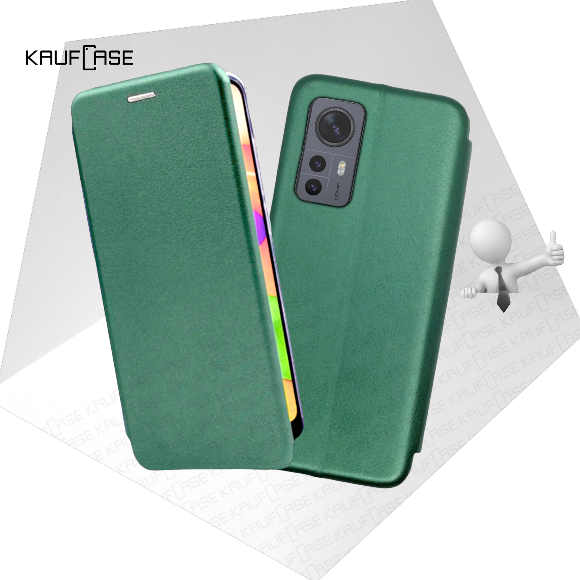 Чехол книжка для телефона Xiaomi 12 /12X /12S (6.28"), темно-зеленый. Текстура под кожу