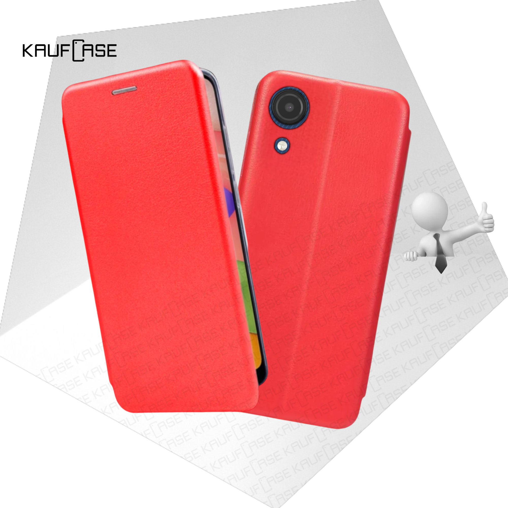 Чехол книжка для телефона Samsung A03 Core (A032) (6.5"), красный. Текстура под кожу