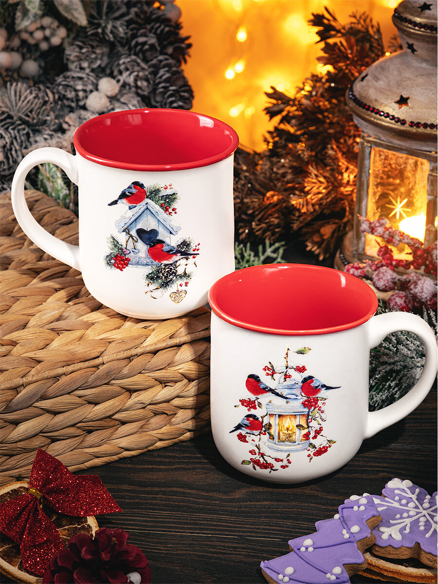 Кружка, чашка для чая, кофе 2 шт 400 мл Elan Gallery Снегири, набор