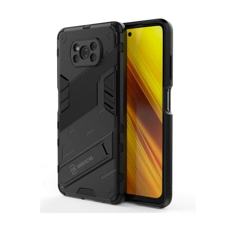 Защитный чехол "BIBERCAS" для Xiaomi Poco X3 / X3 Pro с подставкой цвет: Черный
