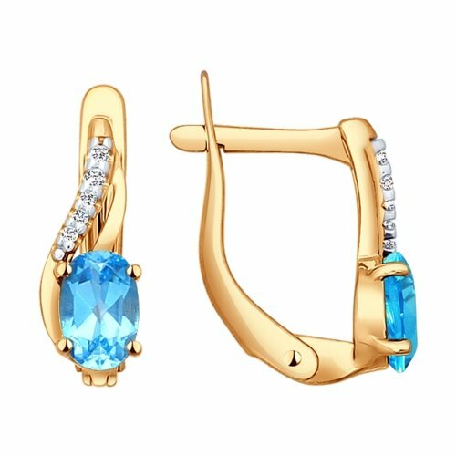 Серьги, красное золото, 585 проба, топаз, фианит