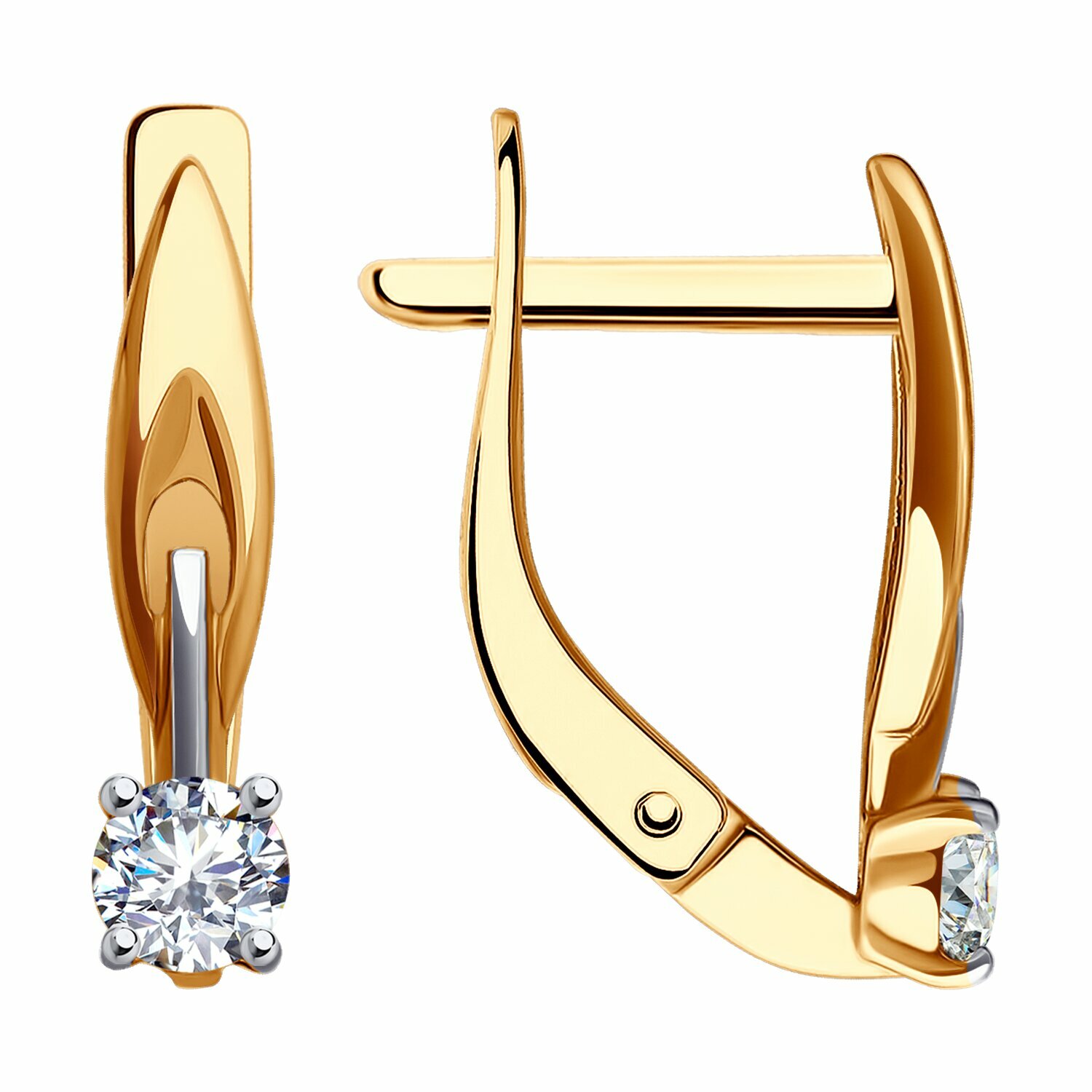 Серьги, золото, 585 проба, фианит