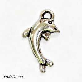 Фурнитура для бижутерии Подвеска Дельфин 0004043 серебряный цвет 20x12 мм, цена за 10 шт.
