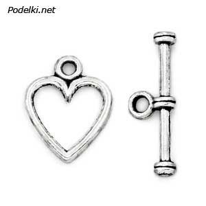 Фурнитура для бижутерии Тогл Сердце мини 0002638 серебряный цвет 14x12 мм (застежка 19x6 мм), цена за 10 шт.