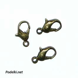 Фурнитура для бижутерии Карабин капля 0002008 бронзовый цвет 12 мм, цена за 10 шт.