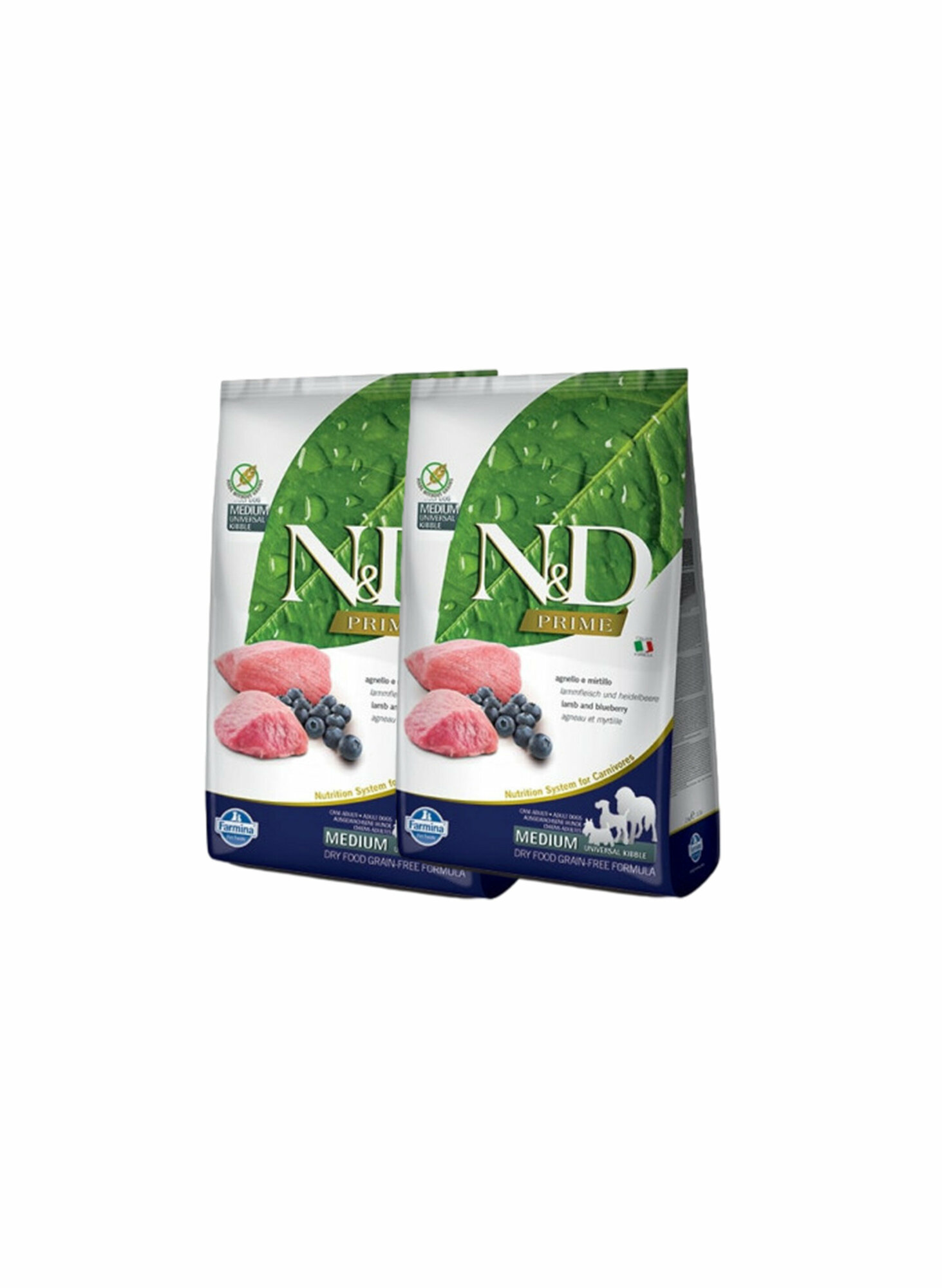 N&D prime dog ягненок с черникой для взрослых собак medium и maxi 2.5 кг х 2 шт.