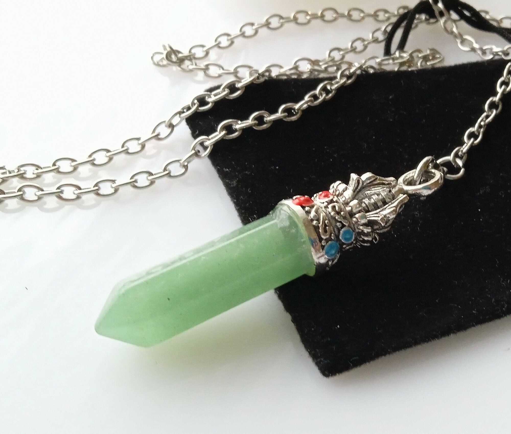 Подвеска маятник Тибет Нефрит на цепочке с мешочком, биолокация, гадание, диагностика и поиск, оберег и талисман